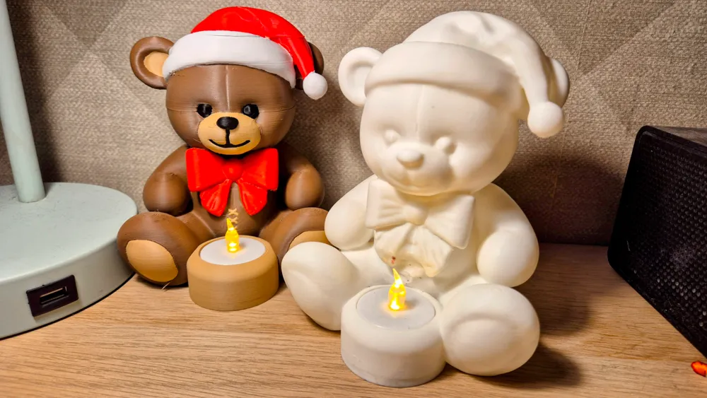 Cute Xmas Teddy Bear with tea light holder by Mr.Jay - MakerWorld