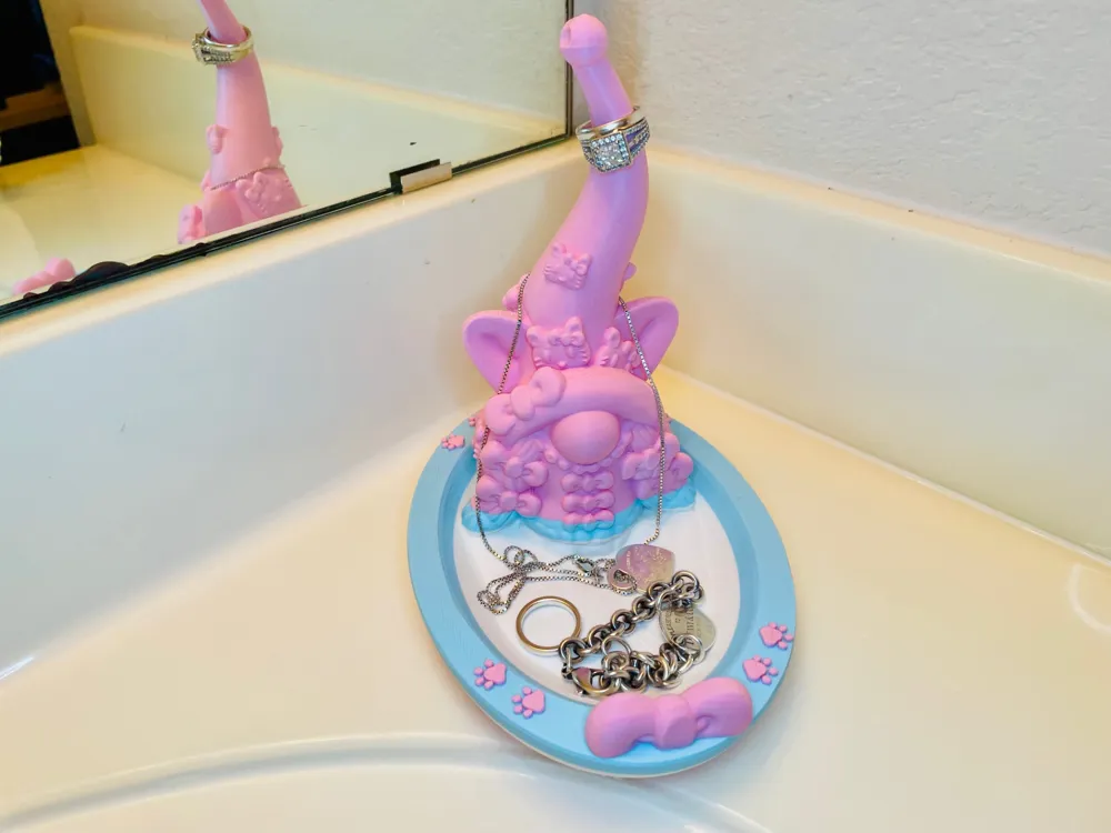 Bling Bling Kitty Gnome Bathroom Jewelry Tray by FunFam3D - MakerWorld