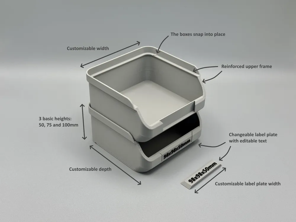 Stackable storage box (customizable) - Free 3D Print Model - MakerWorld
