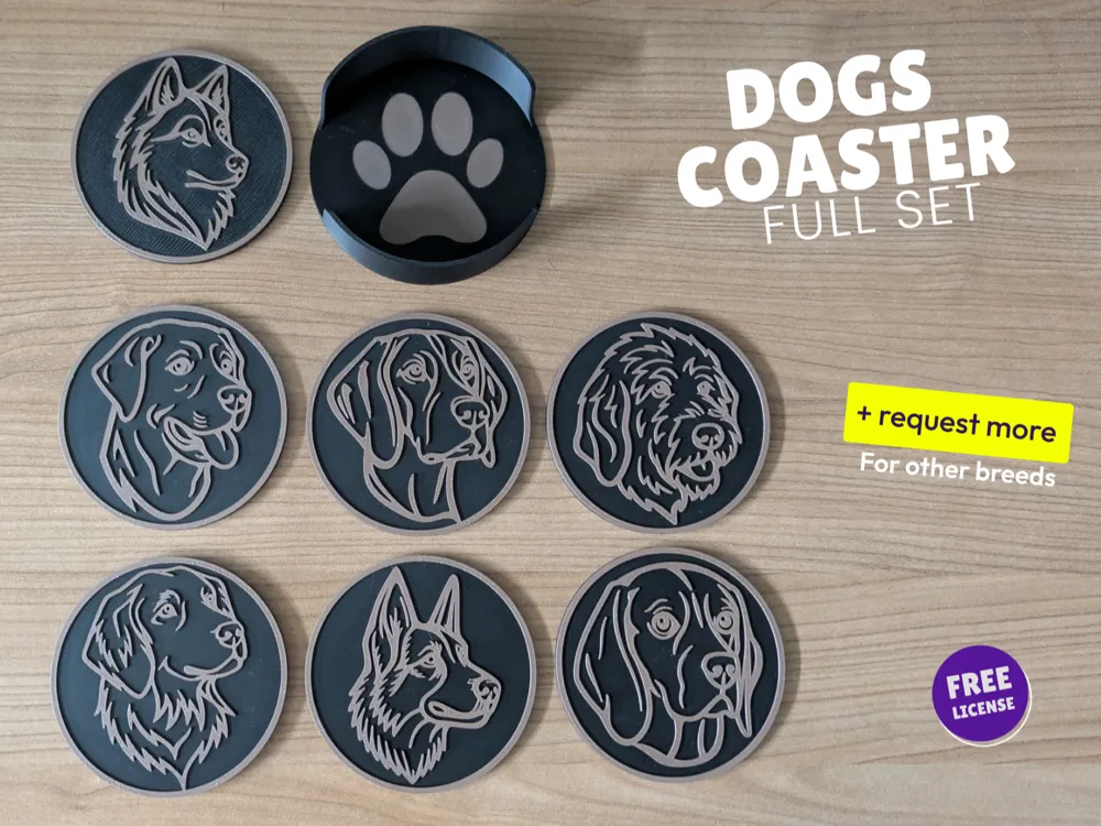 Dog coaster set (43 different coasters) - Free 3D Print Model - MakerWorld