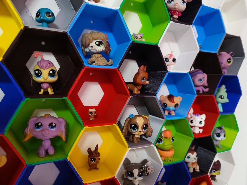 Hexagon stackable wall LPS holder. shelf by milicek - MakerWorld