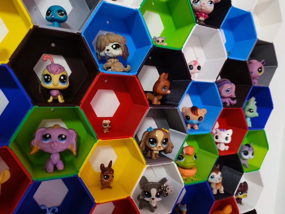Hexagon stackable wall LPS holder. shelf by milicek - MakerWorld