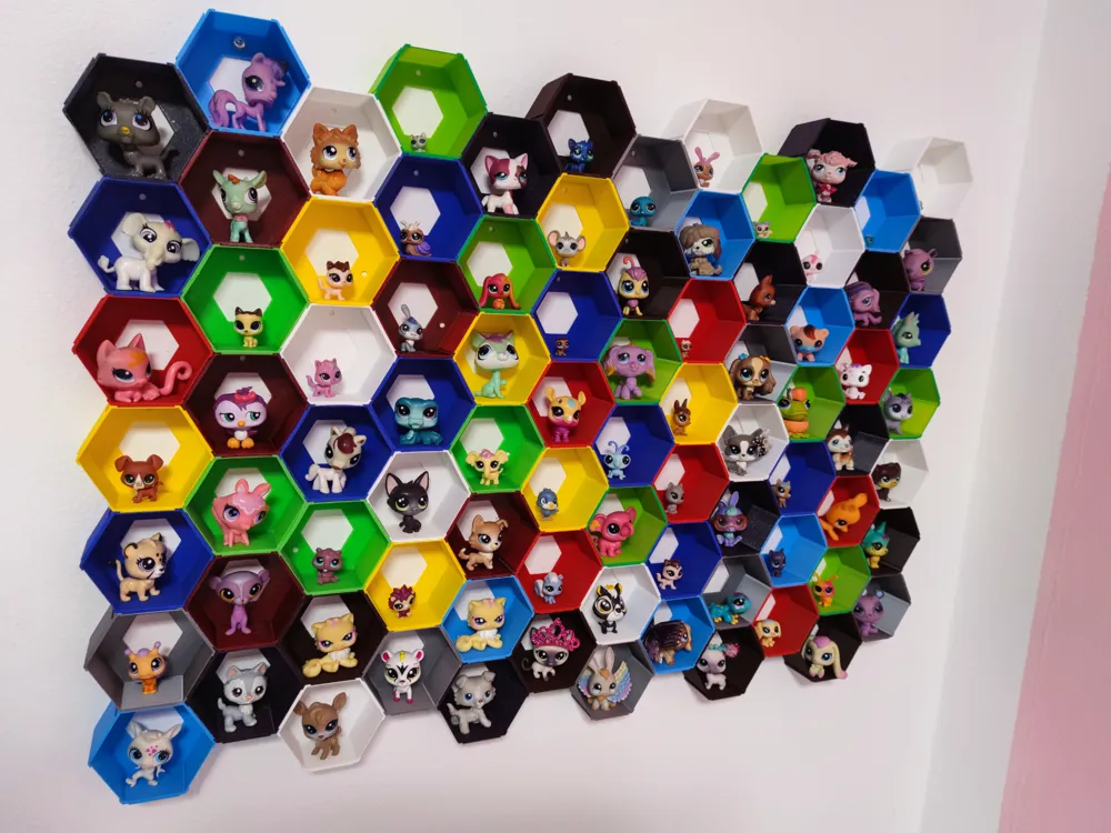 Hexagon stackable wall LPS holder. shelf by milicek - MakerWorld