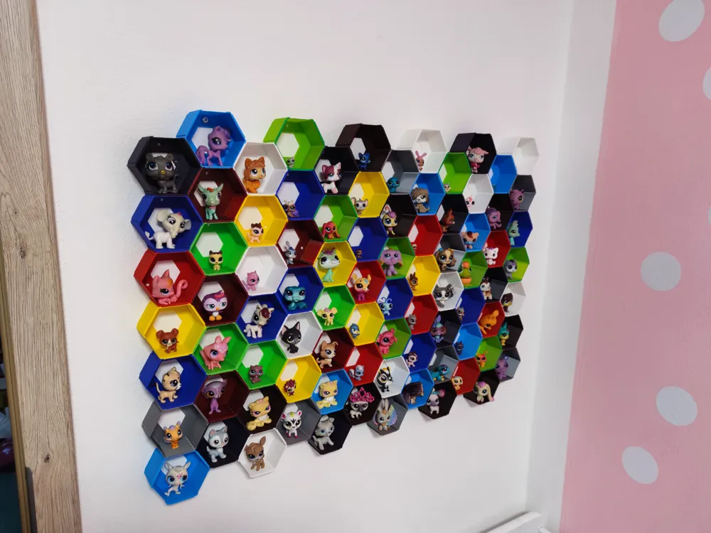 Hexagon stackable wall LPS holder. shelf by milicek - MakerWorld