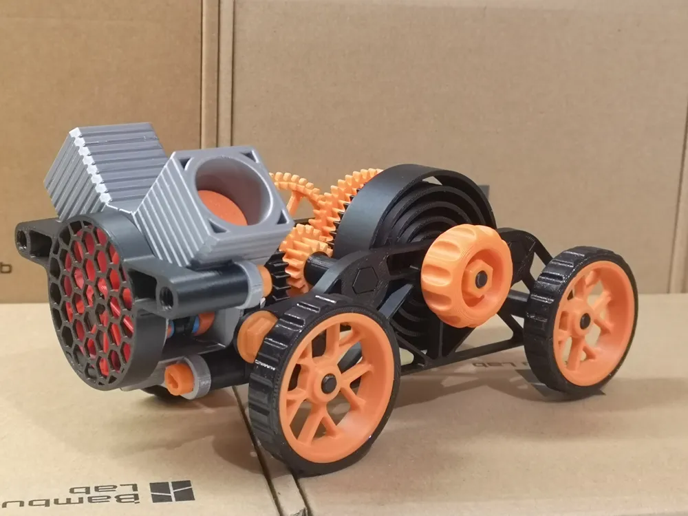 Wind-up Car + 2-cylinder engine - Free 3D Print Model - MakerWorld