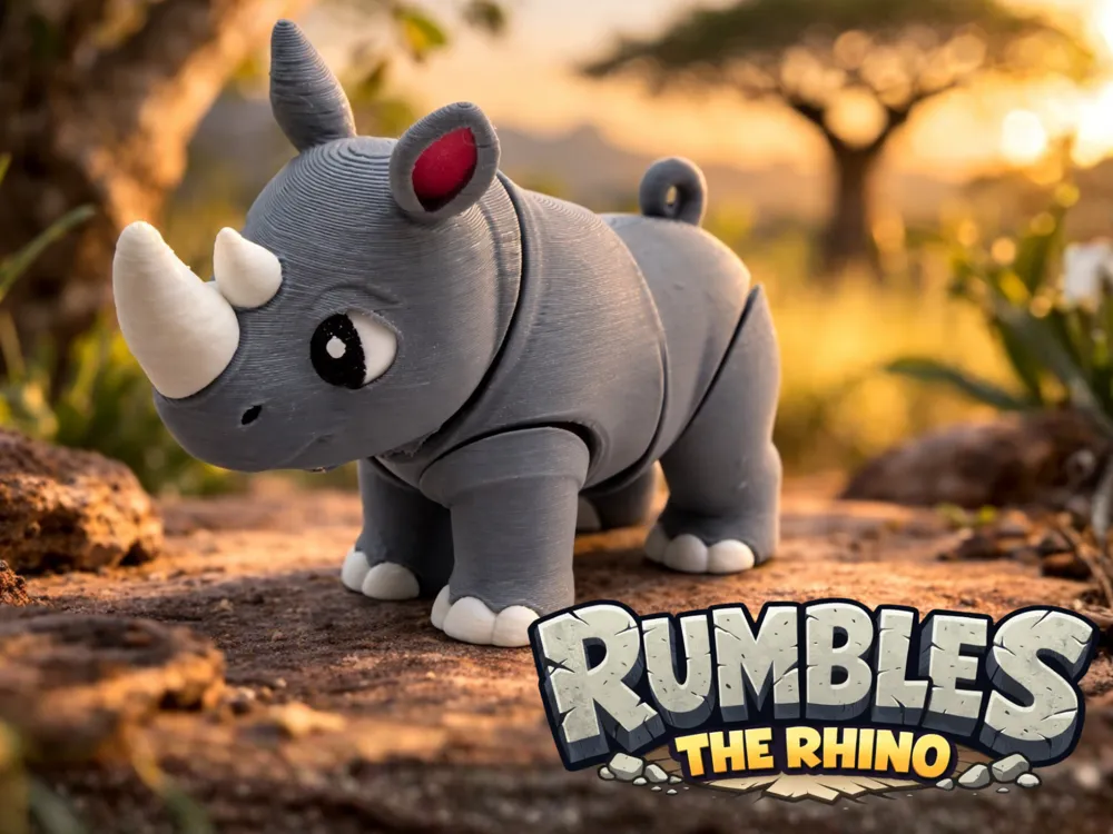 Rumbles the Rhino - Print-in-Place Flexi Animal - Free 3D Print Model ...