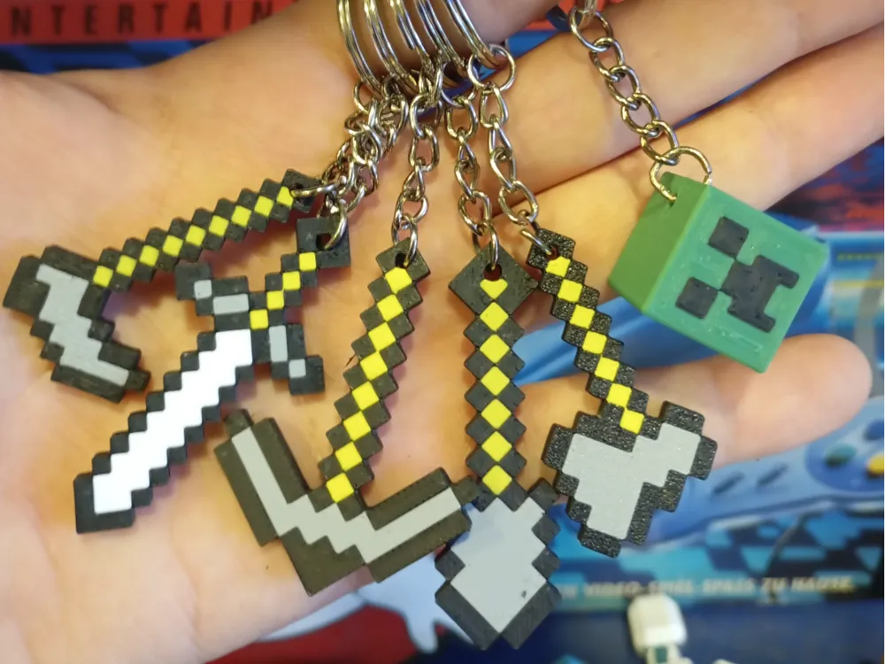 minecraft weapons sword, axe, pickaxe keychain by orama3dvibes - MakerWorld