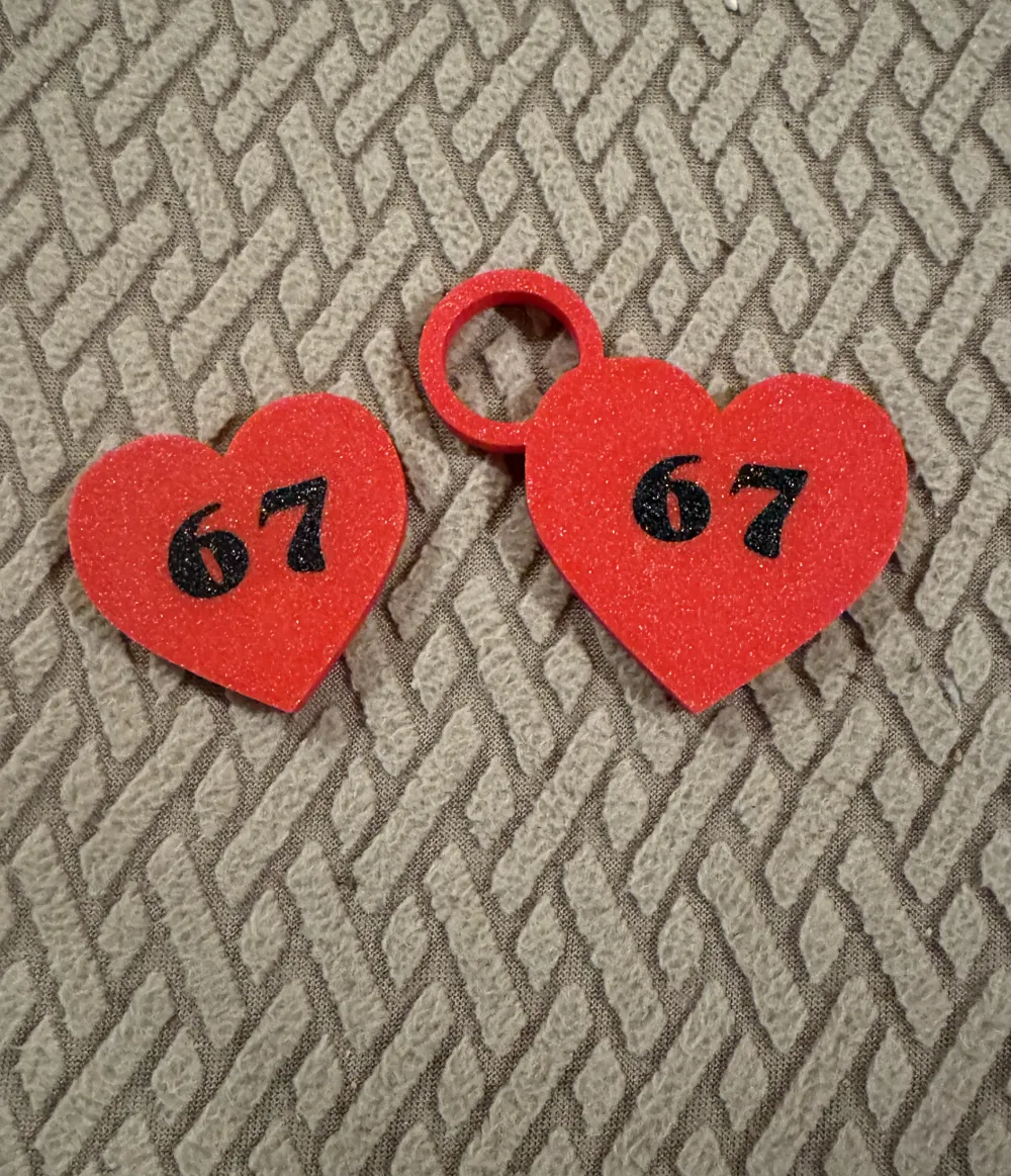 67 heart and heart keychain ("six-seven") - Free 3D Print Model ...