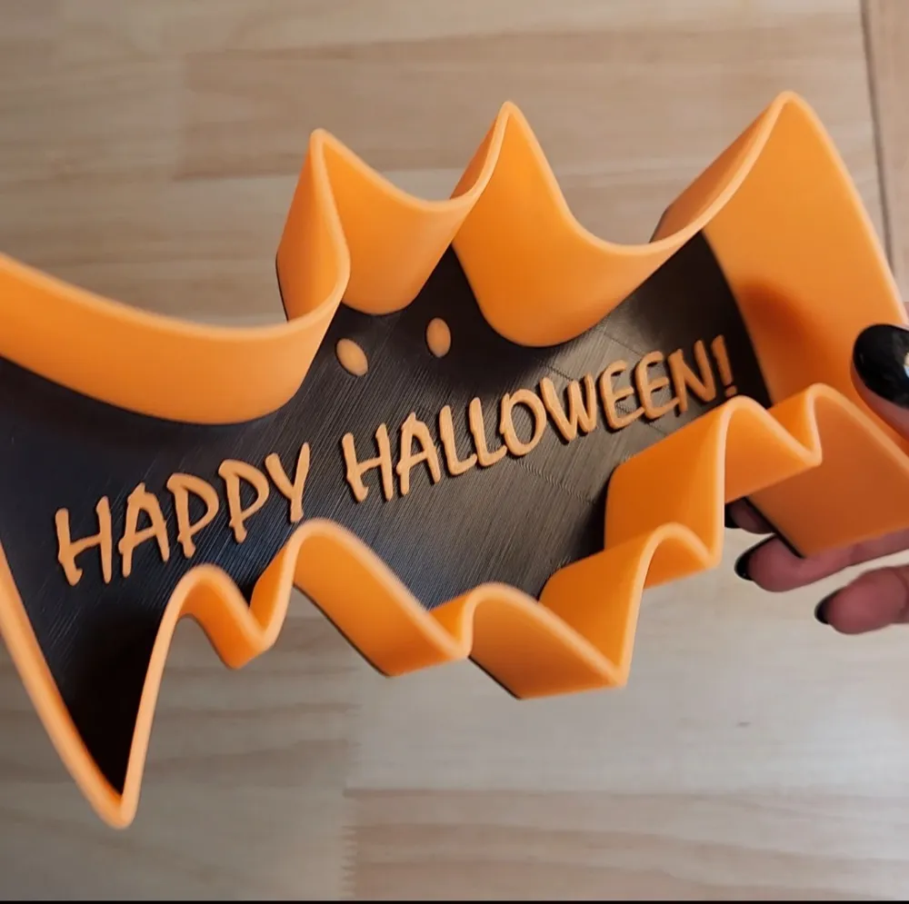 Cute Bat-Shaped Halloween Candy Dish/Bowl by OminousFyxen3D - MakerWorld