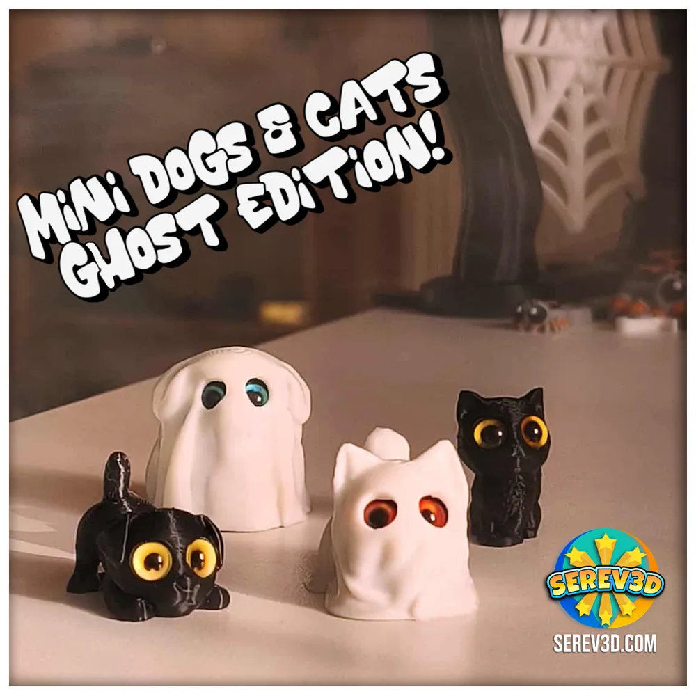 Mini Cat in Ghost Costume - Serev3d - Free 3D Print Model - MakerWorld