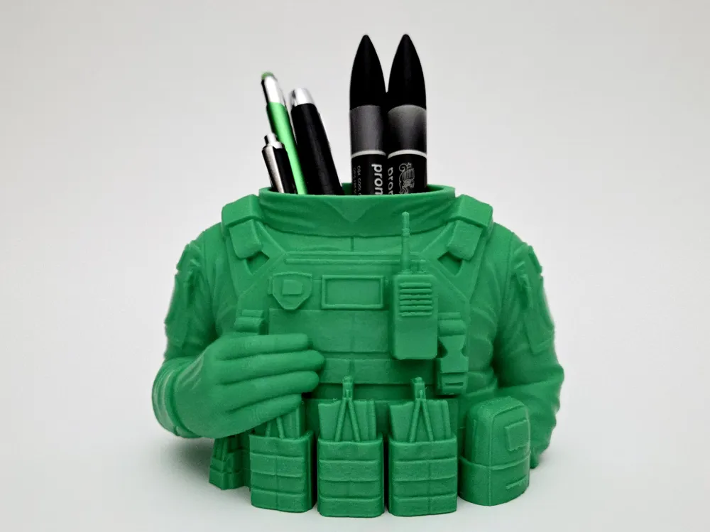 Pen holder - Soldier in military base wearing vest - Free 3D Print ...