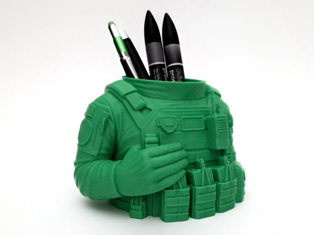 Pen holder - Soldier in military base wearing vest - Free 3D Print ...