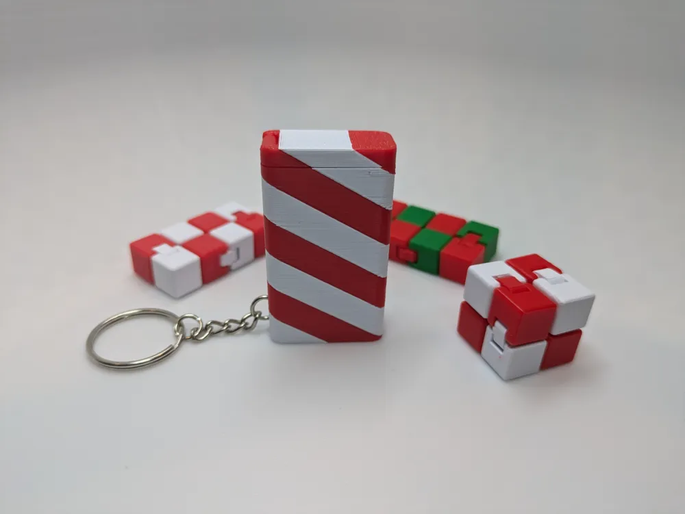 Candy Cane Fidget Infinity Cube and Keychain Case by Whippi3D - MakerWorld