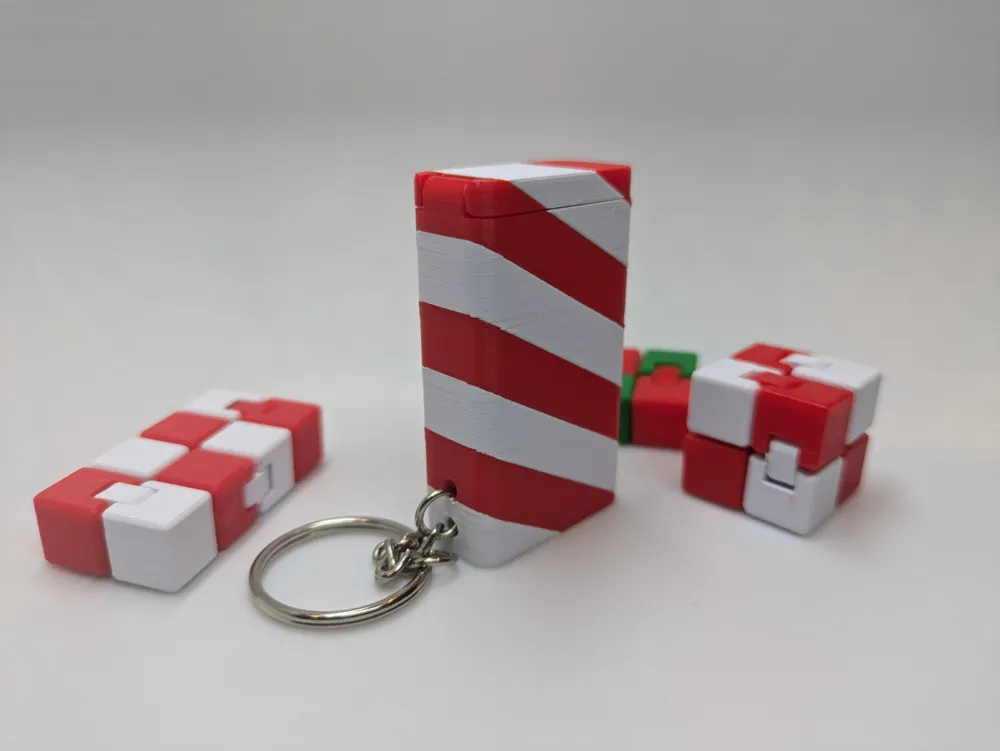 Candy Cane Fidget Infinity Cube and Keychain Case by Whippi3D - MakerWorld