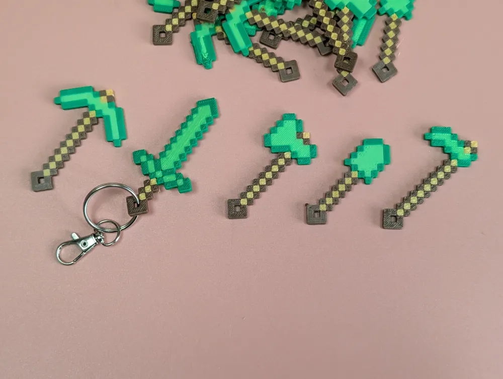 Minecraft Weapons and Tools Keychains - Free 3D Print Model - MakerWorld