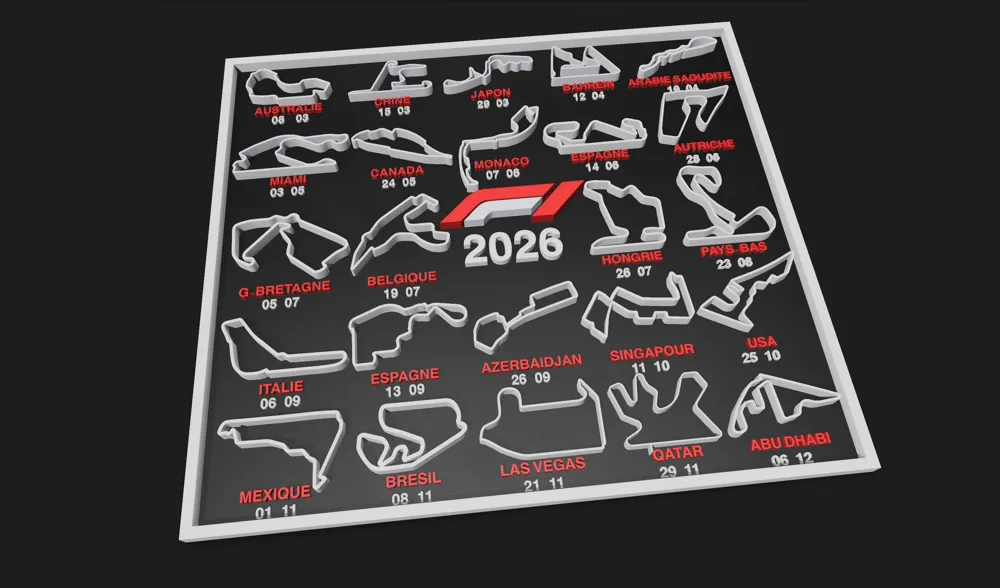 2026 Formula 1 Race Calendar - Free 3D Print Model - MakerWorld
