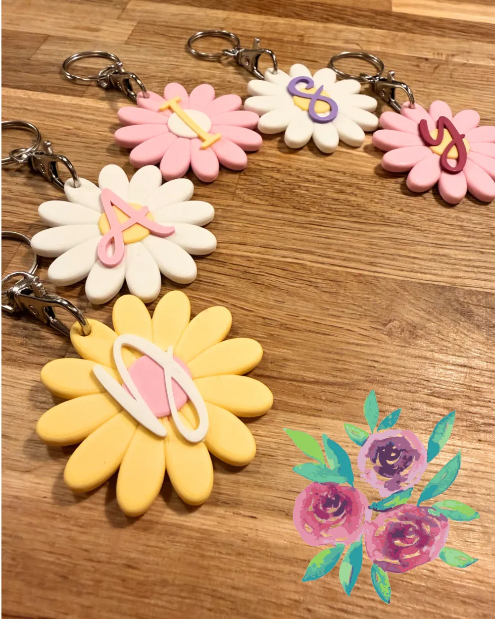 Daisy Flower Initial Keyring, Bag Charm by bloominghandy MakerWorld ...