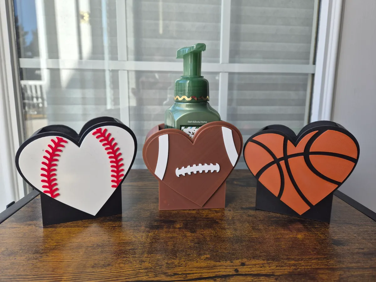 Baseball, Basketball,Football heart soap holder - Free 3D Print Model ...