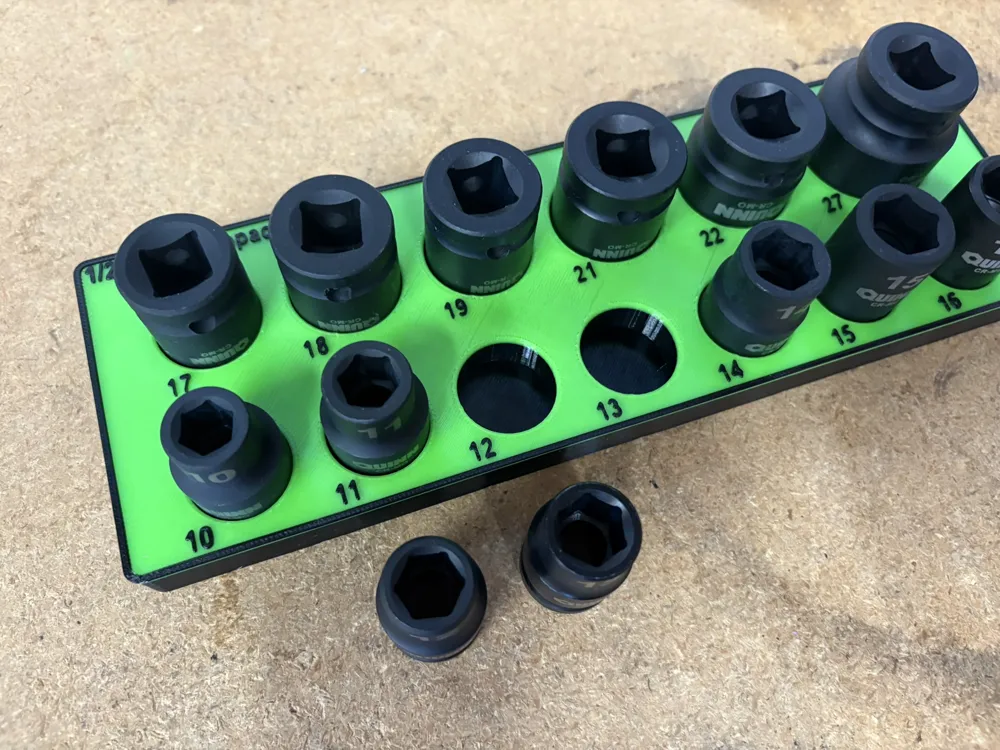 Quinn Metric 1/2" Impact Socket Holder Gridfinity by RobNordic MakerWorld: Download Free 3D Models