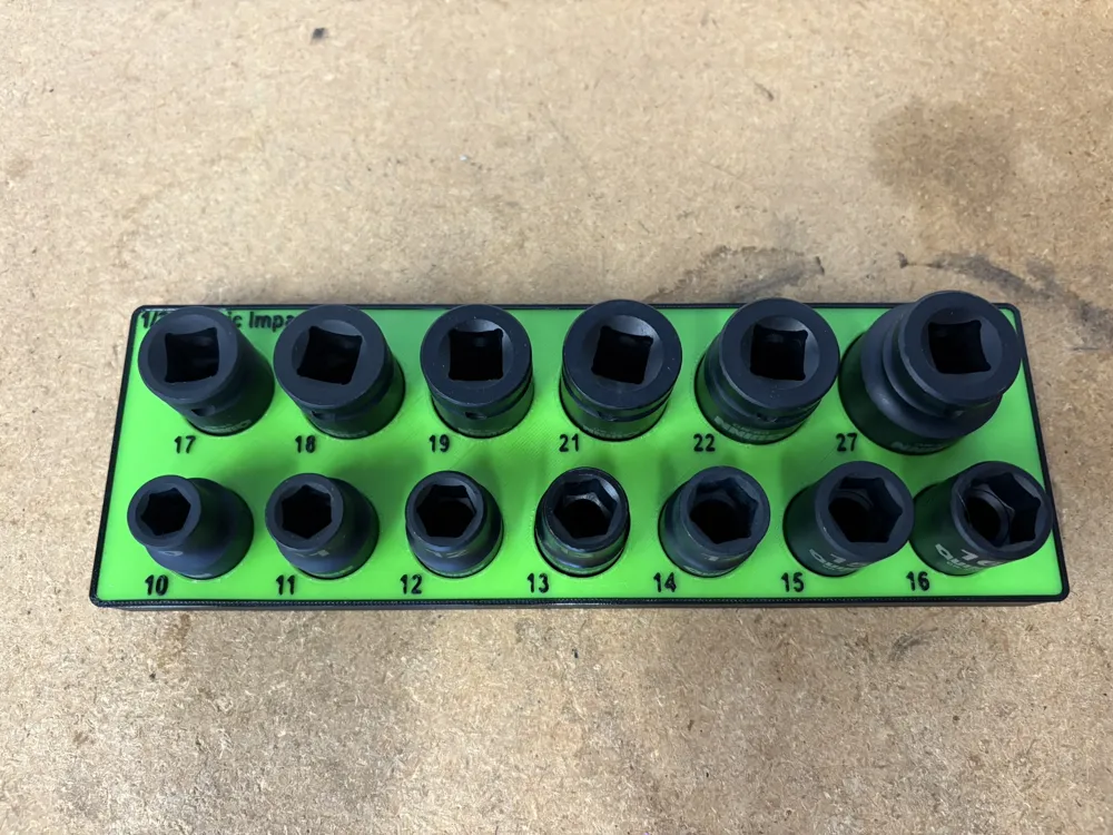 Quinn Metric 1/2" Impact Socket Holder Gridfinity by RobNordic MakerWorld: Download Free 3D Models