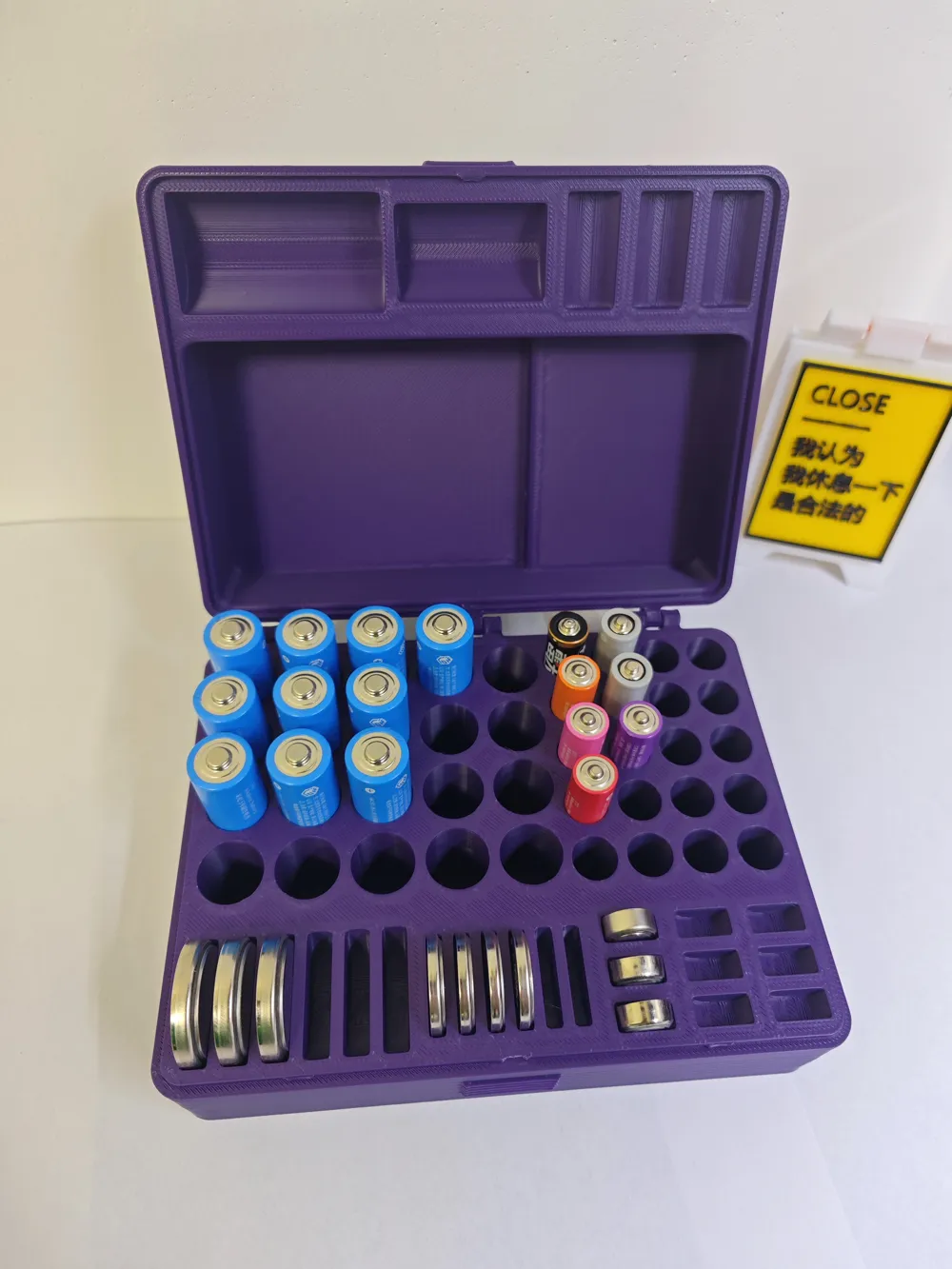 Print in Place, no supports / Large Capacity Battery Storage Box for 5/7/CR2450/CR2032/LR44 ...