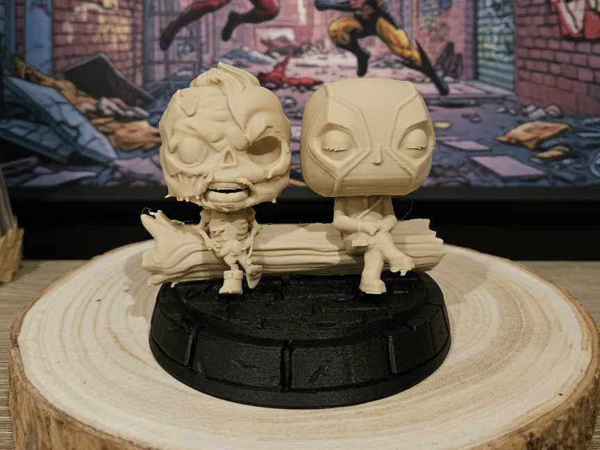 Deadpool and Wolverine On Log Chibis - Free 3D Print Model - MakerWorld
