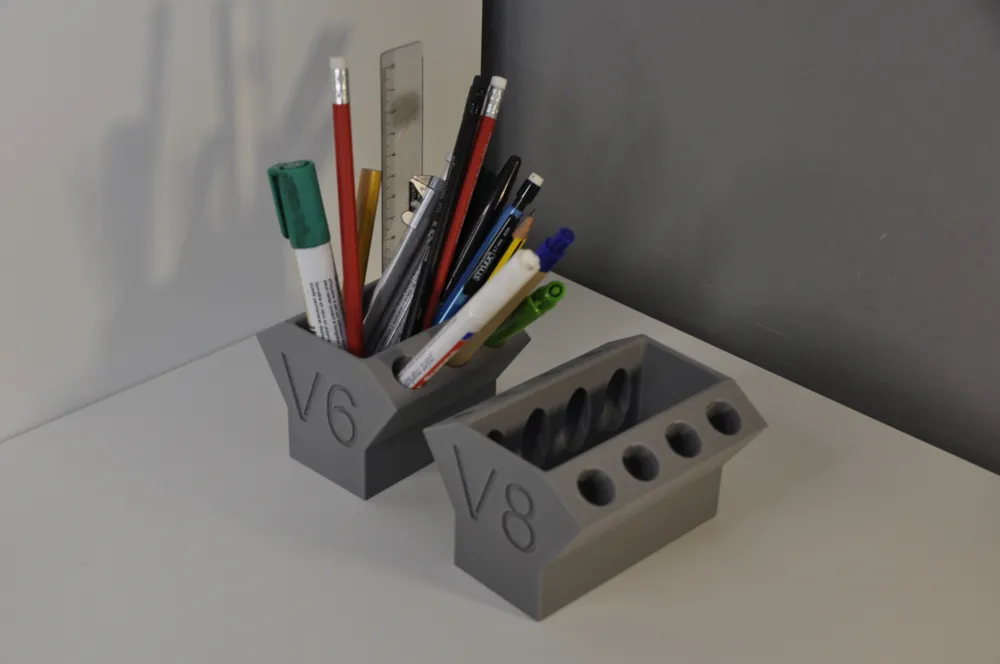V8 & V6 engine block Pencil Holder - Free 3D Print Model - MakerWorld