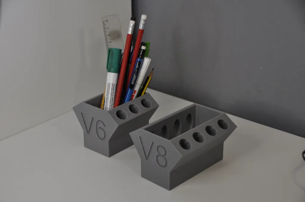 V8 & V6 engine block Pencil Holder - Free 3D Print Model - MakerWorld