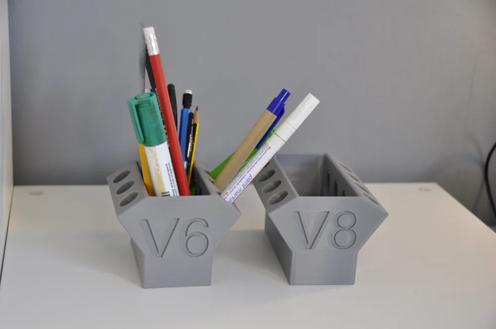 V8 & V6 engine block Pencil Holder - Free 3D Print Model - MakerWorld