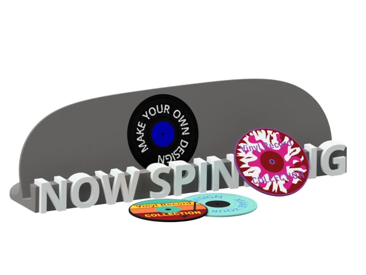 Vinyl Stand "NOW SPINNING" with Disc inlay - Free 3D Print Model ...
