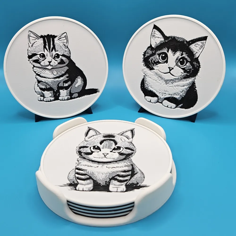 Cute Stylised Cat Coaster Set by nidO - MakerWorld