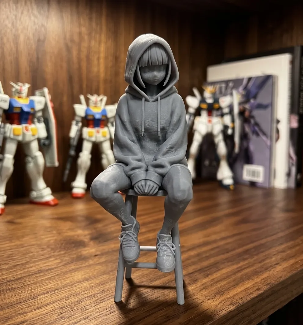 Anime Girl in Hoodie Desktop Figurine Shelf Sitter - Free 3D Print ...