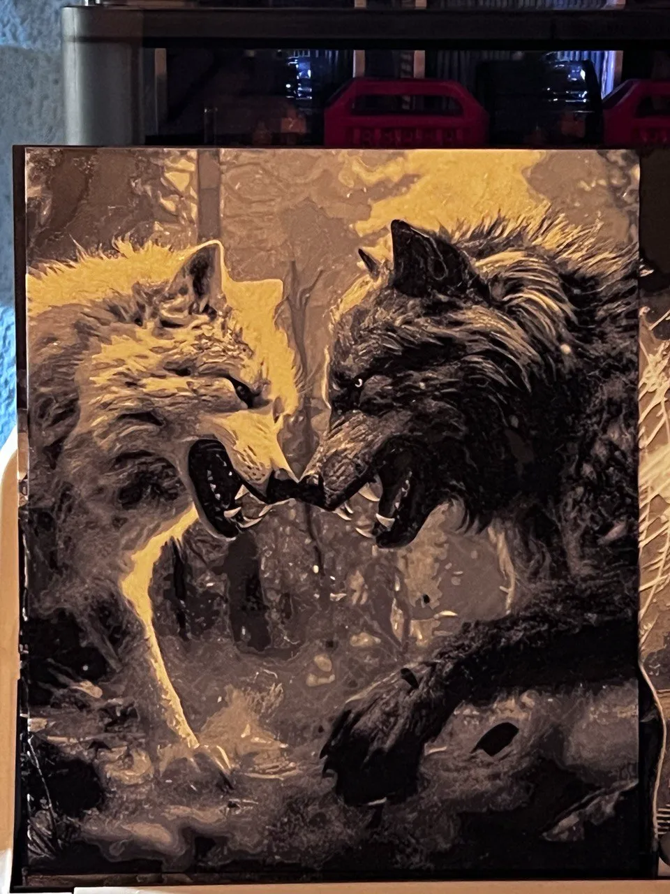 Wolf battle hueforge by Mysstra hueforge - MakerWorld