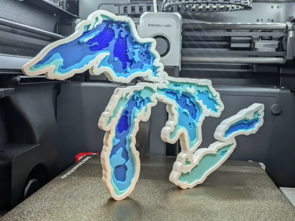 Great Lakes Depth Map - Free 3D Print Model - MakerWorld