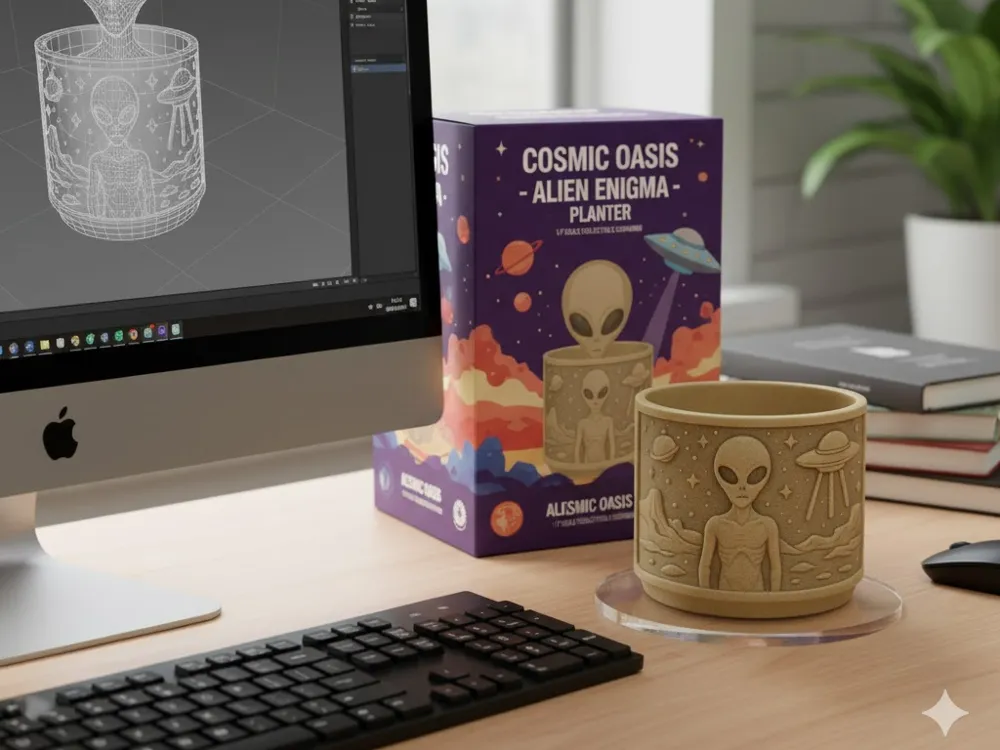 Cosmic Oasis - Alien Enigma Planter/Container by Fluffys3D MakerWorld: Download Free 3D Models