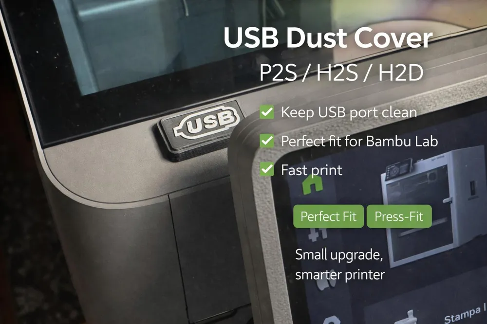 USB Dust Cover for Bambu Lab P2S / H2S / H2D - Free 3D Print Model ...