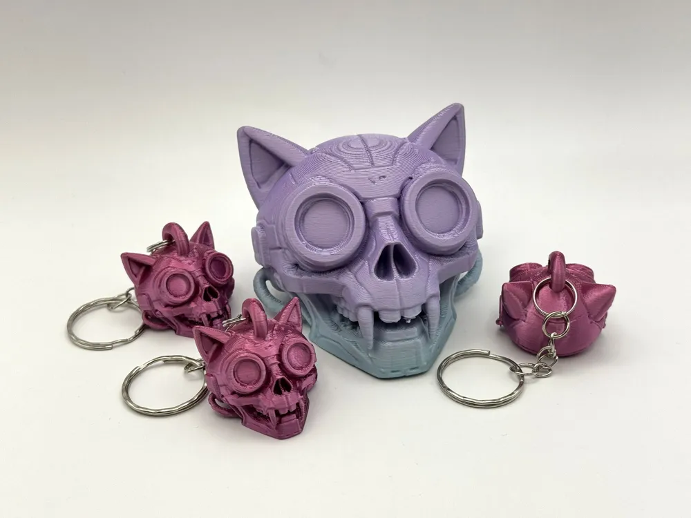Cyber Cat Skull & Keychain by Stigern MakerWorld: Download Free 3D Models
