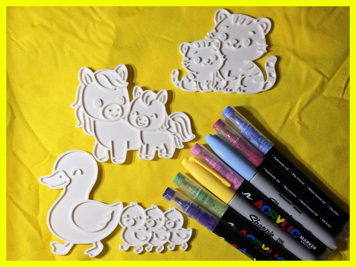 Cute Horse Cat Duck Mom Dad Coloring by Merilno3D MakerWorld: Download ...