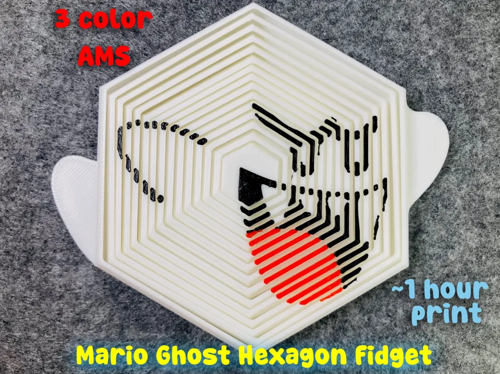 Mario Boo Ghost Hexagon Fidget (~1 hour) by SpacedOut MakerWorld ...