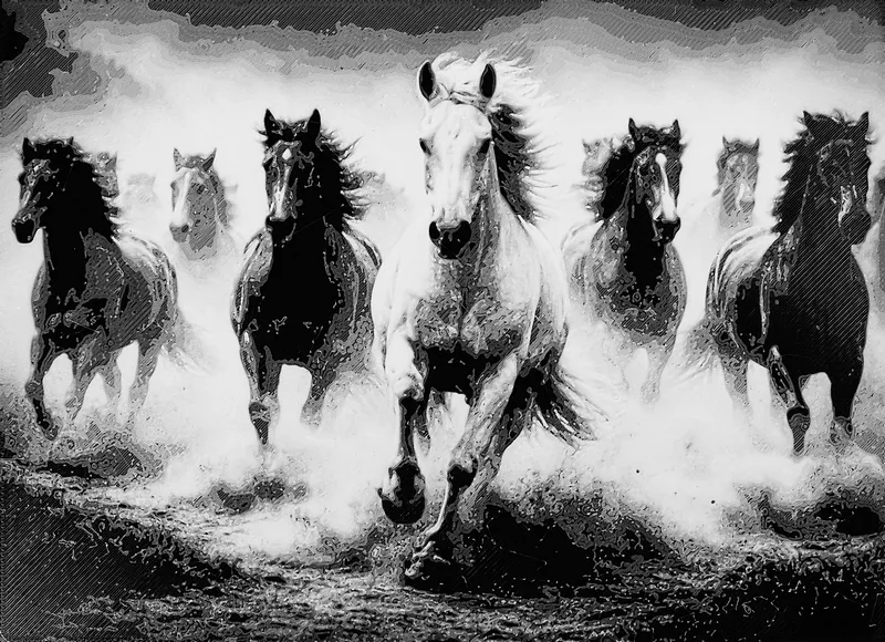 Running Horses (BW) - HueForge Style - Free 3D Print Model - MakerWorld