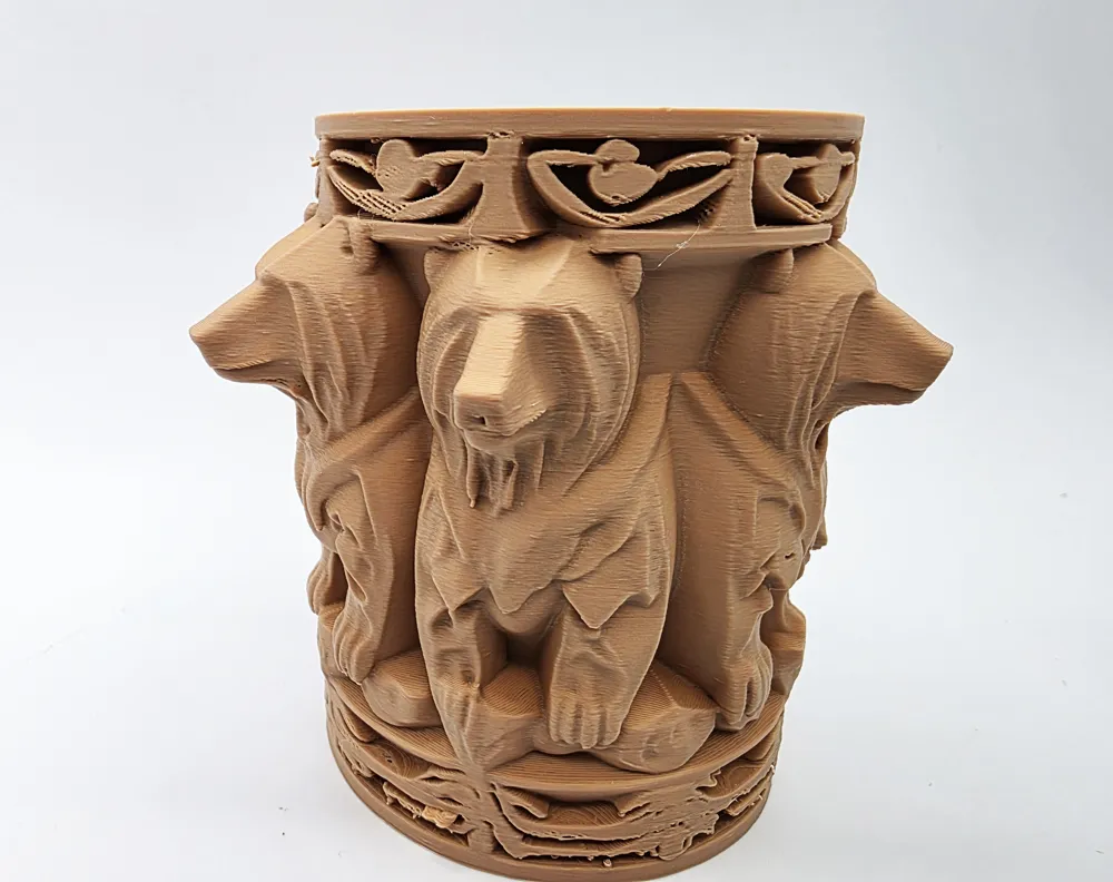 Carved Wood Bear Vase / Pen Cup - Free 3D Print Model - MakerWorld