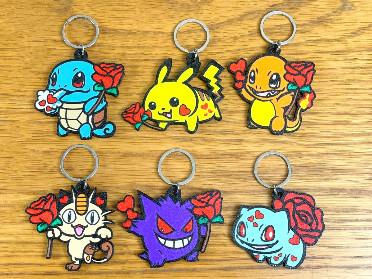 Pokemon Meowth x Valentine Keychain - Free 3D Print Model - MakerWorld