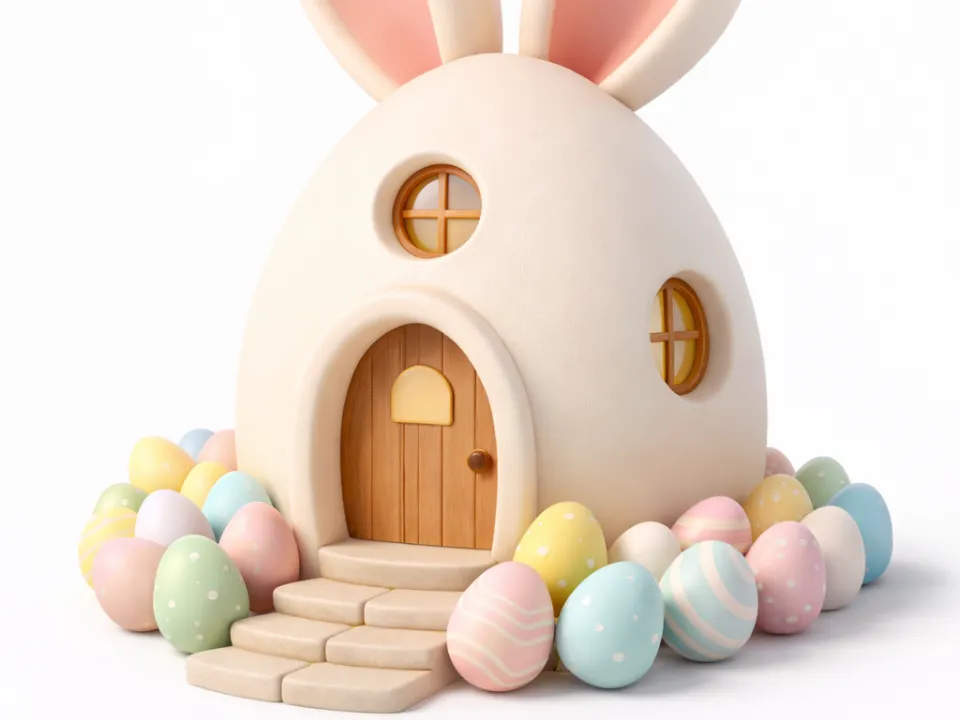 Easter bunny house with eggs - Free 3D Print Model - MakerWorld