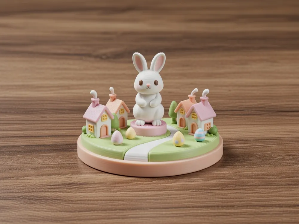 Easter Bunny Village Square Sculpture - Free 3D Print Model - MakerWorld