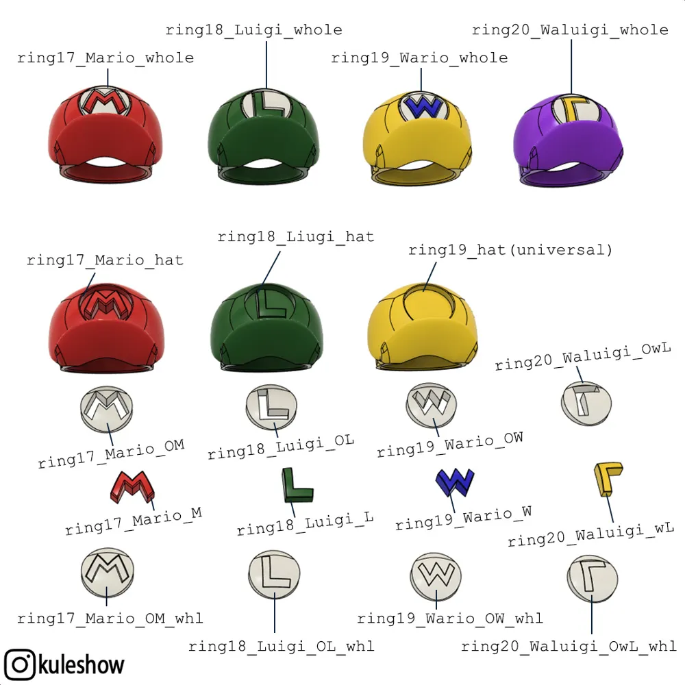 Mario Hat Rings - Free 3D Print Model - MakerWorld
