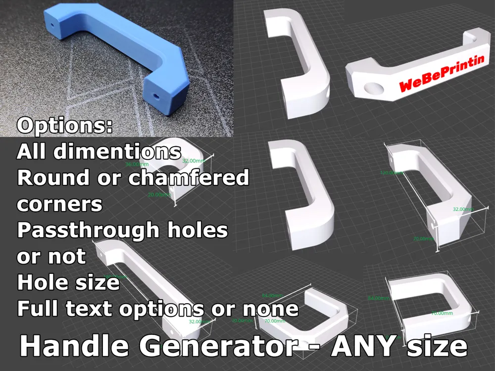 Customizable Handle 2 with Text - Extrusion, Doors by We Be Printin ...