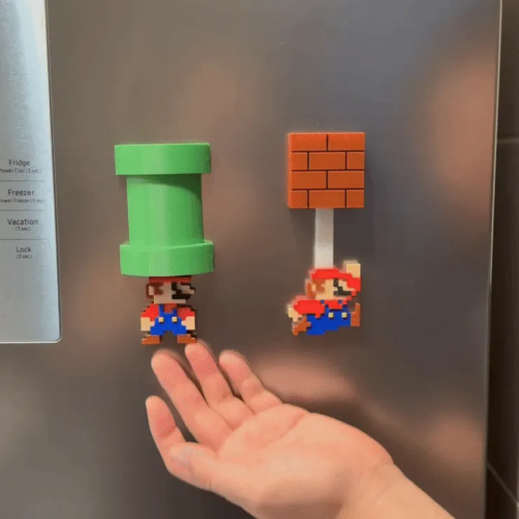 Mario In/Out Pipe & Crush Coin Brick Fridge Magnet by Rocketlab Design ...