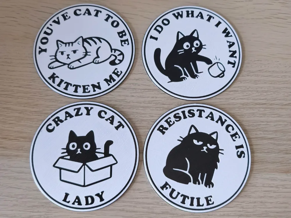 Cat Coasters - Set of Four - Free 3D Print Model - MakerWorld