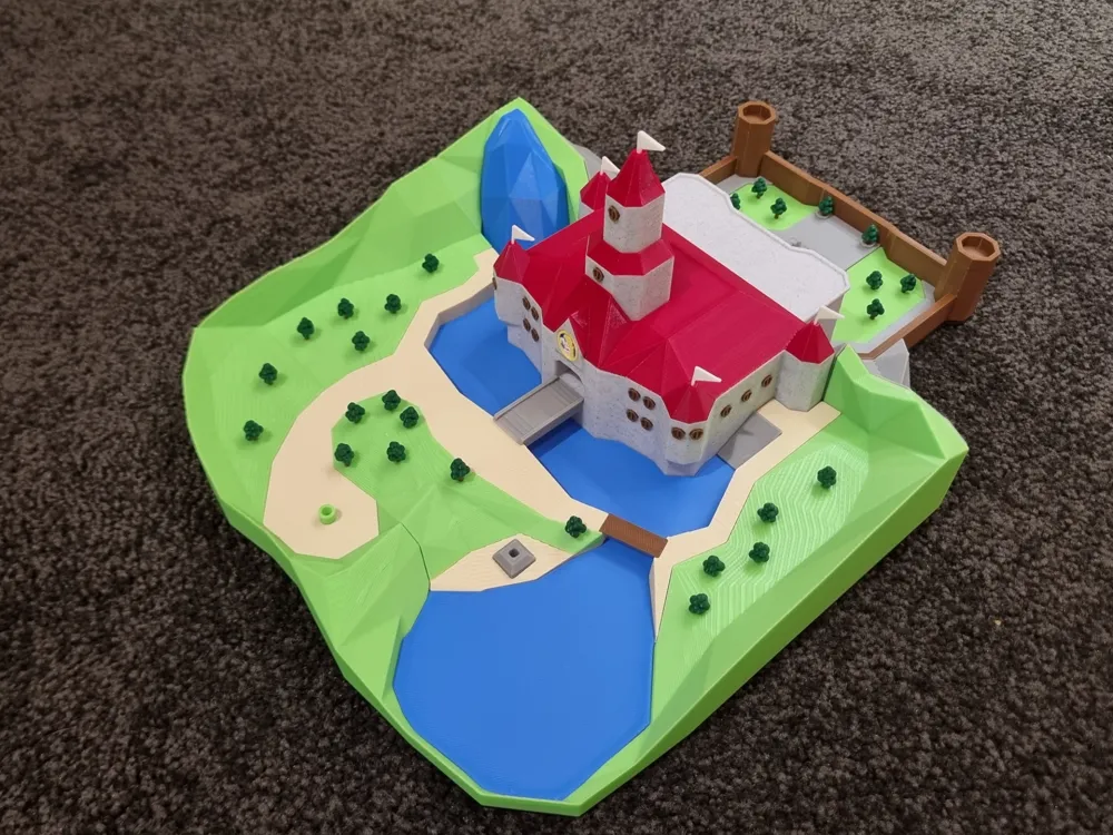 Mario 64 Peach's Castle with Courtyard - Diorama - Free 3D Print Model ...