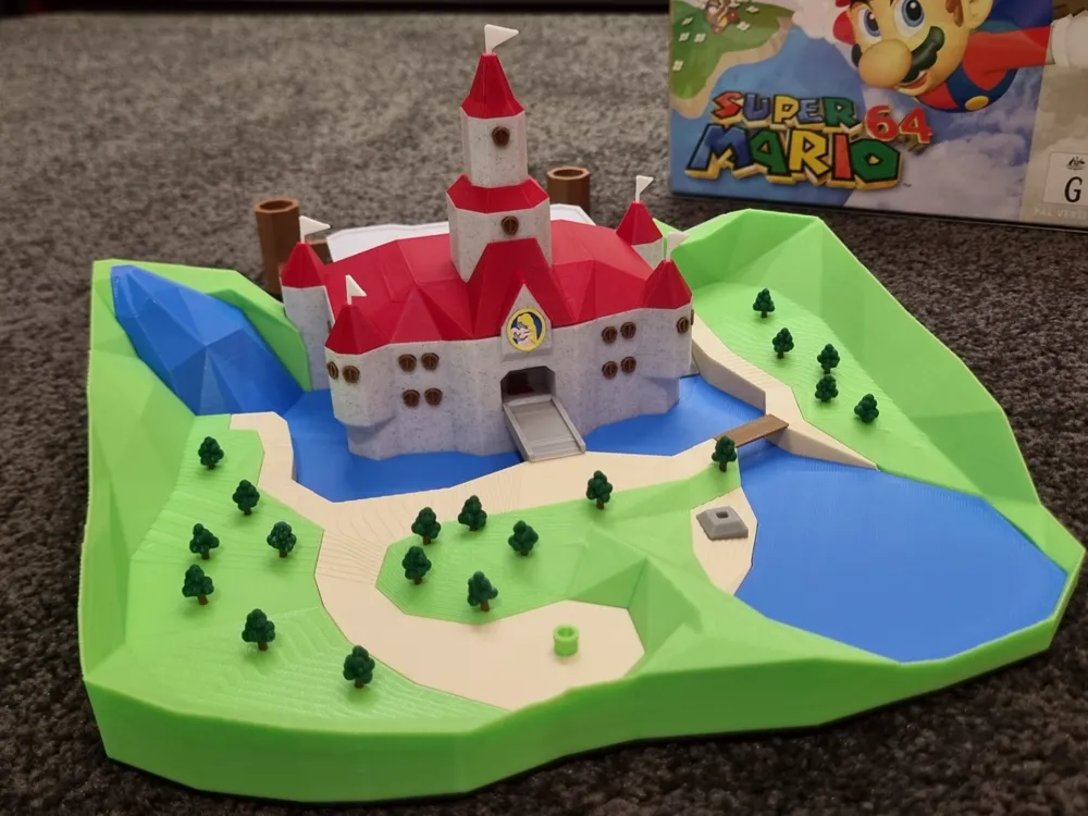 Mario 64 Peach's Castle with Courtyard - Diorama by Arniel86 - MakerWorld